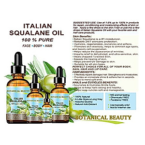 Botanical Beauty SQUALANE Italian Olive. 100% Pure Natural Undiluted Oil. 1 fl.oz- 30ml. 100% Ultra-Pure Moisturizer for Face, Skin, Body, Hair. Reliable 24/7 Skincare Protection