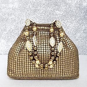 Aheli Brown Potli Bags Gift for Women Evening Bag Clutch Ethnic Bride Purse with Drawstring