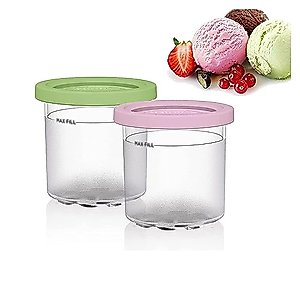 EVANEM 2/4/6PCS Creami Deluxe Pints, for Ninja Creami Ice Cream Maker Pints,16 OZ Ice Cream Pint Airtight,Reusable Compatible with NC299AMZ,NC300s Series Ice Cream Makers,Pink+Green-4PCS