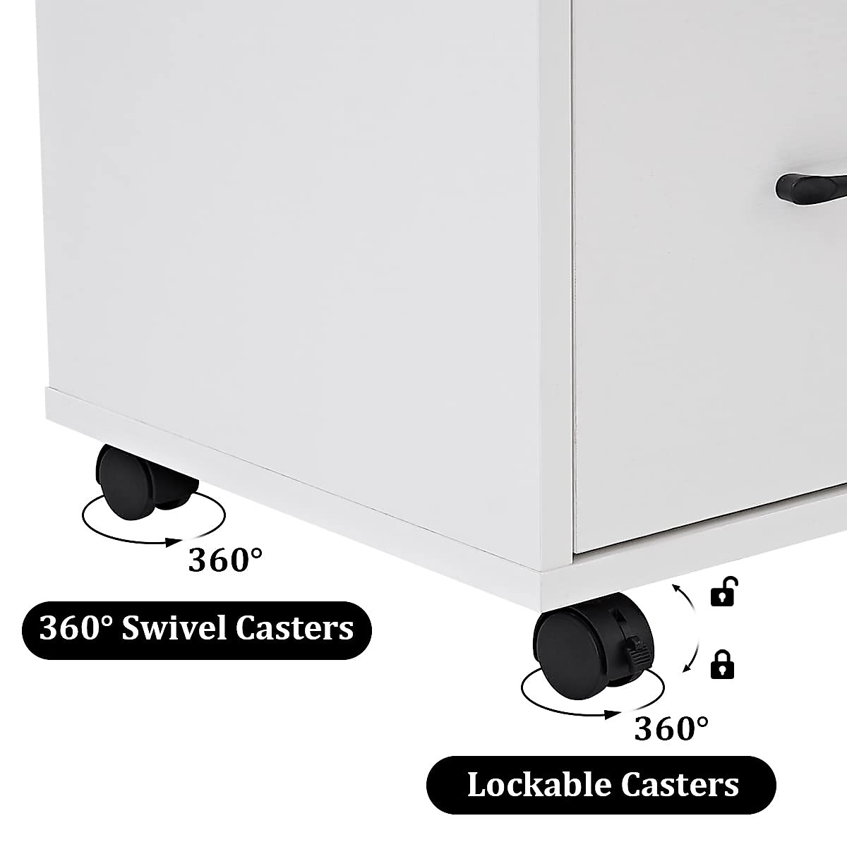 3 Drawer Office File Cabinets, Mobile Lateral Printer Stand with Open Storage Shelf, Rolling Filing Cabinet with Wheels Home Office Organization and Storage (White)