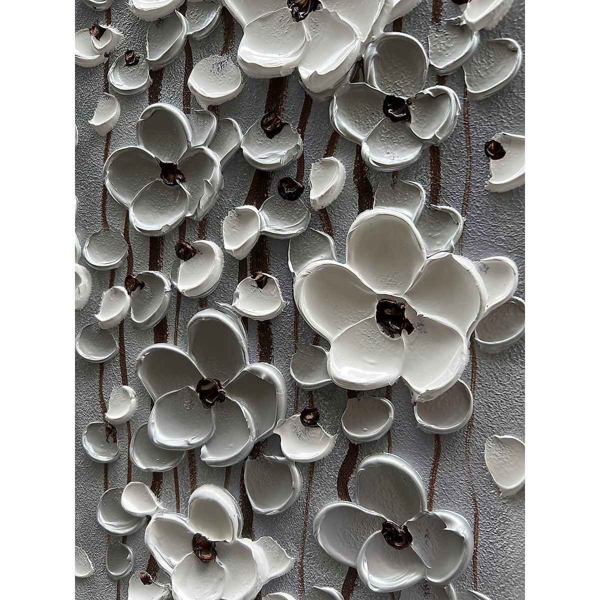 Epicler modern art oil painting,46x23 inches white flower wall art painting, abstract canvas wall art for home wall decoration