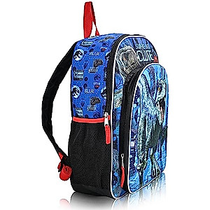 Jurassic World Boys 3D Molded Front Backpack Dinosaur Knapsack | Elementary and Kindergarten Kids Backpacks for School (Molded Front Blue Raptor)