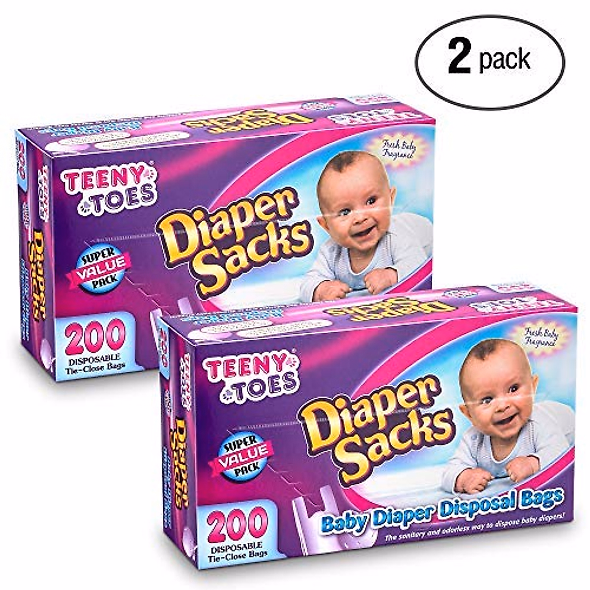 [400 Count] teeny Toes Fresh Fragrence Diaper Sacks - Waste Bag, with Tight Tie Close, Keeps The Bad Smell Away, Great for Walks, Home, Nursery, Or in Cars, 2 Packs