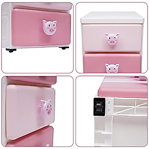 LOYALHEARTDY Plastic Drawers Dresser, 6 Drawers Dressers Chests with Wheels, Pink Storage Closet Cabinet Clothes Toys Snacks Organizer for Bedroom, Living Room, Playroom(Pink Pig Handle)