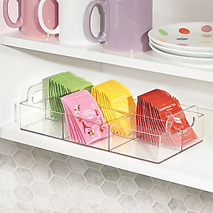mDesign Compact Plastic Tea Storage Organizer Caddy Tote Bin - 6 Divided Sections, Built-in Handles - Holder for Tea Bags, Packets, Sweeteners and Small Packets, BPA free - Clear