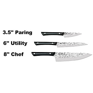kai PRO 3 Piece Starter Knife Set, Kitchen Knife Set, Includes 8" Chef's Knife, 3.5" Paring Knife, and 6" Utility Knife, From the Makers of Shun