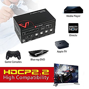 KVM Switch 4 Computers 1 Monitor, HDMI 2.0 4K@60Hz, Dolby Vision, with Audio, HDR10, HDMI USB Switch 4x1, 4 Ports for 4 PCs Share One Monitor, Supports USB 2.0 Keyboard & Mouse
