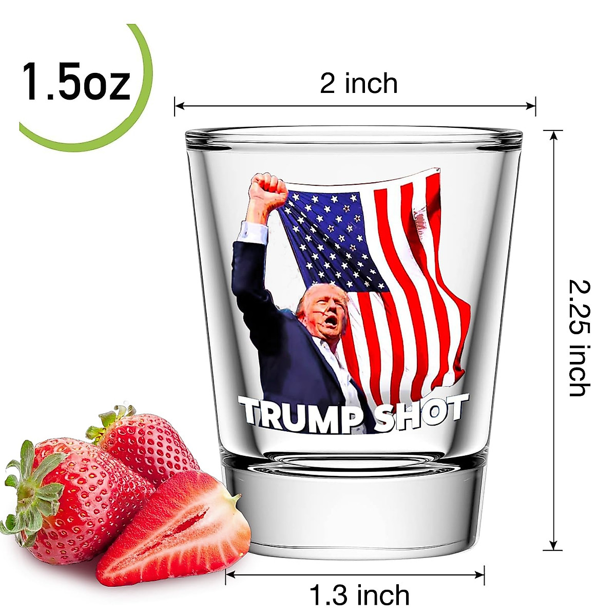 Trump Shot Glass 1.5 oz Heavy Base Shot Glass, Tequila Shot Glass Perfect for Patriotic Celebrations and Political Enthusiasts, Espresso Shot Glass for Vodka, Whiskey, Spirits & Liquors