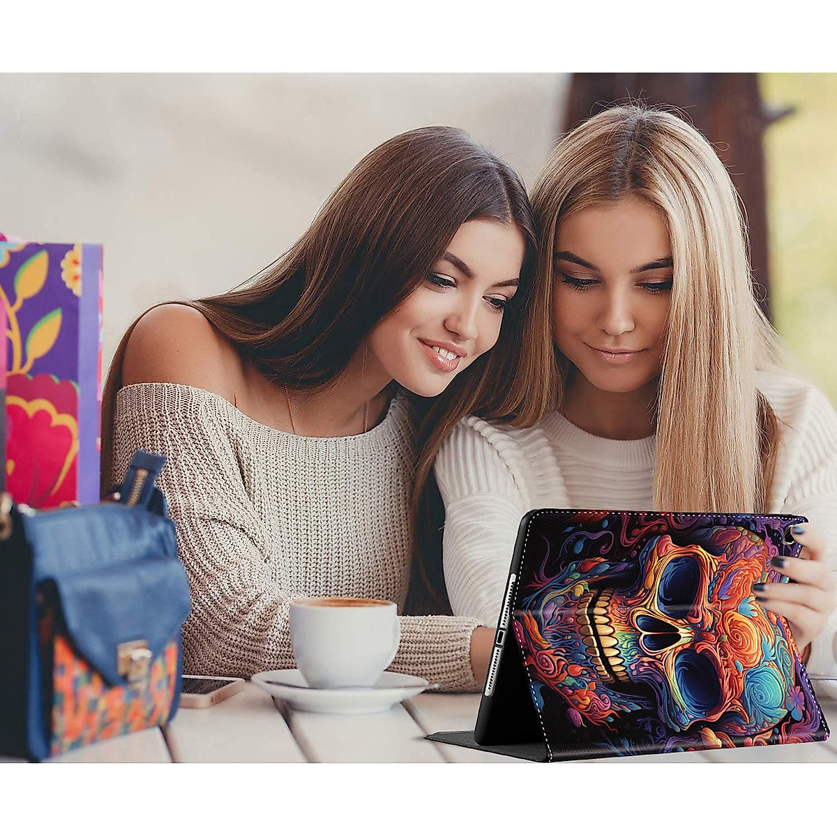 Case for iPad Pro 11 Inch 4th/3rd/2nd/1st Generation 2022/2021/2020/2018, Multi-Angle Smart Stand Cover Auto Sleep/Wake Fit iPad Air 4/5, Colorful Floral Skulls
