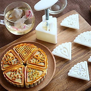 2 Sets Mooncake Mold Press 50g with 11 Stamps, SENHAI Flower and Triangle Shape Decoration Tools for Baking DIY Cookie - White