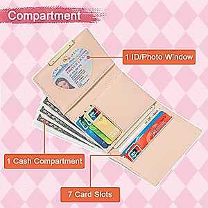 Sunwel Fashion Women Rhombus Embroidery Wallets Mini Short Wallet Pocket Wallet Credit Card Holder ID/Photo Window for Women GIrls (PINK)