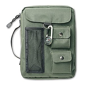 Compass Bible Cover, Zippered, with Handle, Nylon, Green, Medium