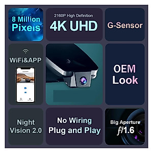 Fitcamx 4K DVR Recorder Dashcam Car Accessories,Dash Cam Compatible with Toyota Highlander XU70 XU50 2023 2022 2021 2020 2019 2018 2017 (Color : Model A 2017 to 2019, Size : 4K Front Cam 64GB)