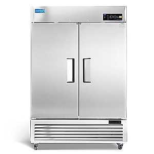 ICECASA 54" W Commercial Refrigerator Reach-in 49 Cu.ft 2 Solid Door Stainless Steel Commercial Refrigerator Fan Cooling for Restuarant, Bar, Shop, etc