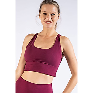 Hype Up Women's Strappy Crisscross Back Medium Support Sports Bra with Removable Cups (S-3X) Burgundy