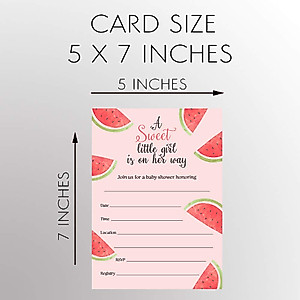 Watermelon Fill in The Blank Invitations Watermelon Invites BBQ BabyQ Sweet Baby New Baby Pink Red Green Summer Sprinkle Girls It's A Girl Fruit Juicy Printed Cards (15 Count)