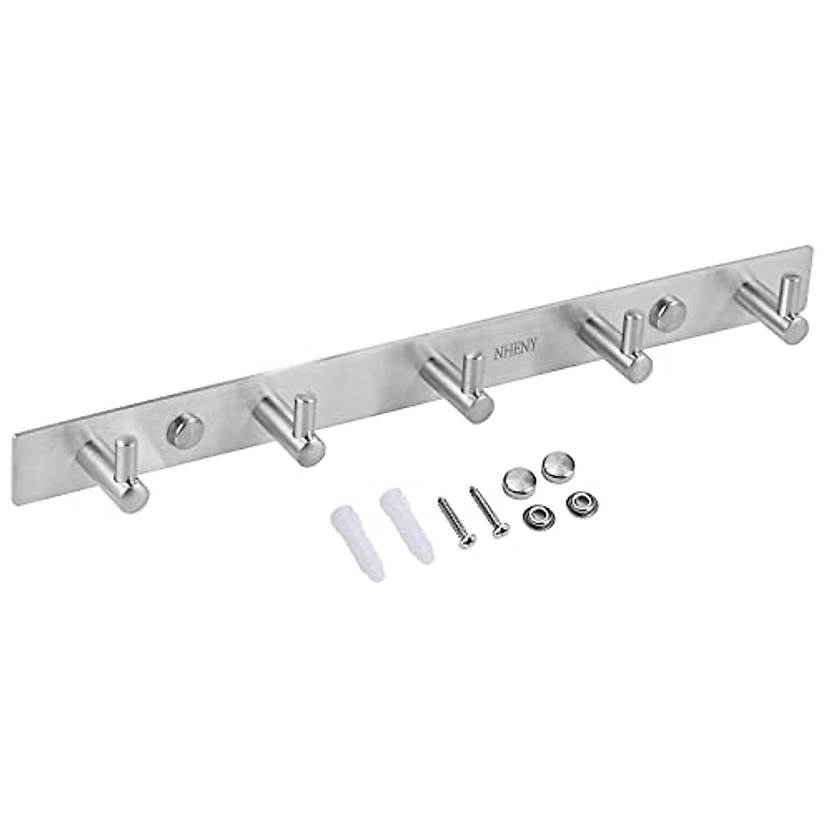 Coat Hook Rack Brushed Nickel - NHENY 13-Inch Towel＆Key Hook Hanger with 5 Hooks, Wall Mounted Hanger for Bedroom, Bathroom, Hallway, Garage, Garden, Office, Rust and Water Proof (304 Stainless Steel)