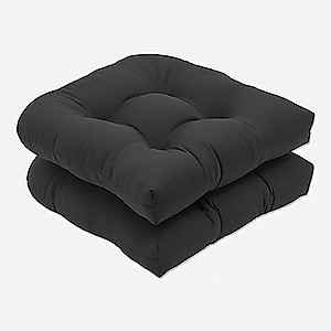Pillow Perfect Fresco Solid Indoor/Outdoor Wicker Patio Seat Cushion Reversible, Weather and Fade Resistant, Round Corner - 19" x 19", Black, 2 Count