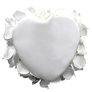 HONEYGIFTS Wedding Ring Pillow, White Ring Polypropylene Pillow Lace Crystal Rose Wedding Heart Ring Box Ring Holder