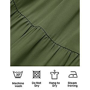 ZESICA Women's 2023 Summer Square Neck Short Puff Sleeve Solid Color High Waist Casual Smocked Flowy A Line Tiered Midi Dress,ArmyGreen,Small