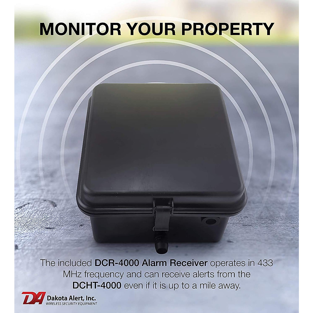 Dakota Alert Driveway Alarm System - DCRH-4000 with One Mile Wireless Range- DCR-4000 Receiver & DCHT-4000 Transmitter Box with 25' Rubber Hose, Drive Thru Sensor & Signal