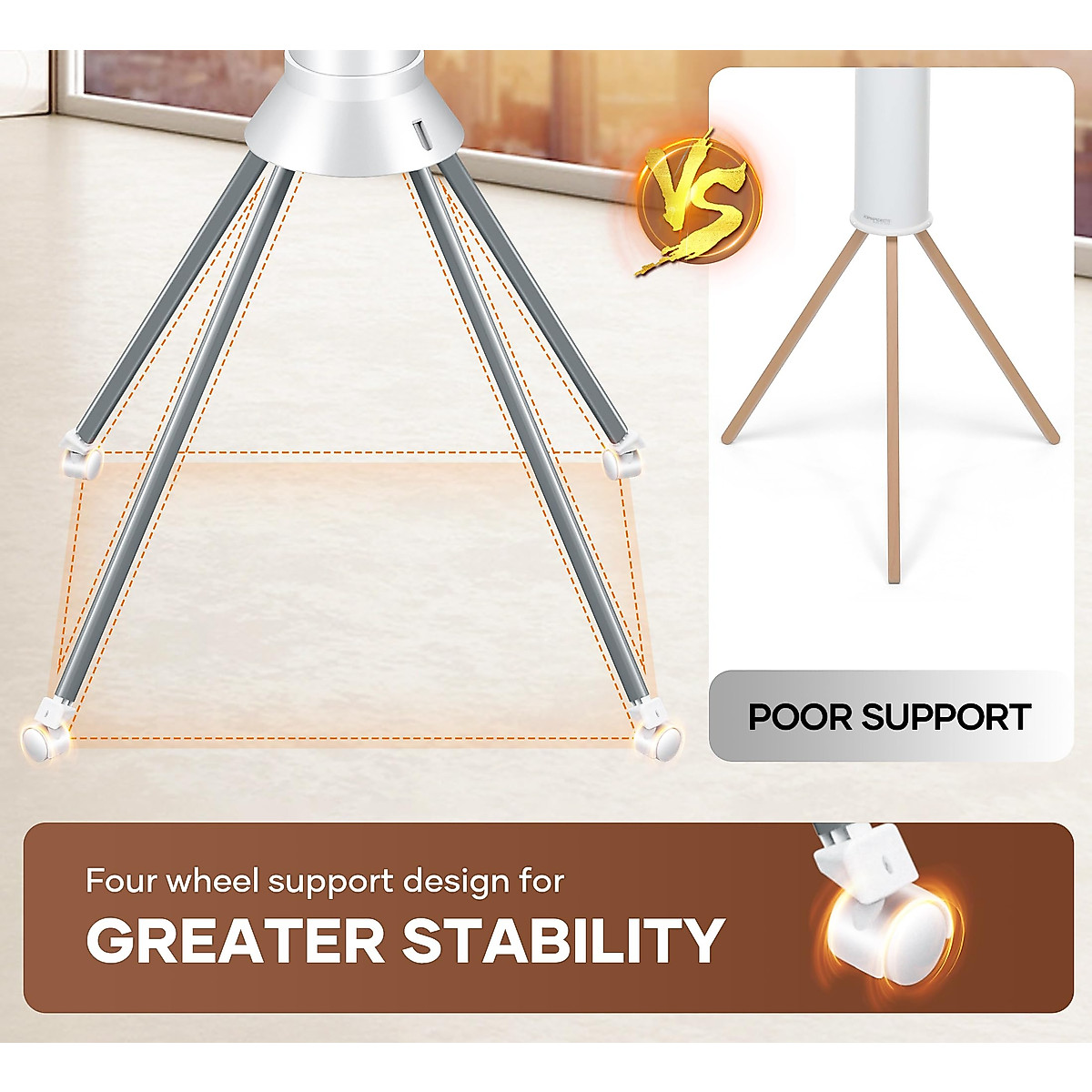 AUXTUR Clothes Drying Rack Wheels Foldable with Quadruped Support|Portable Laundry Drying Rack Hanger with Tail & Bottom Pulley - Convenient Storage & Outdoor Laundry Rack for Hanging Clothes