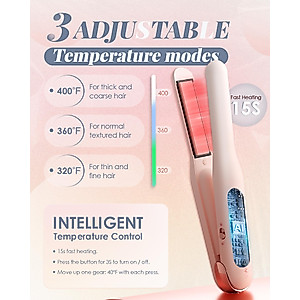 NOVUS Cordless Hair Straightener, for Fine Soft Hair/Short Hair, Portable Ceramic Hair Straightener and Curler 2 in 1, USB Rechargeable Cordless Flat Iron, Mini Size Straightener for Travel