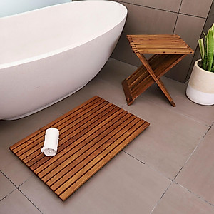 Nordic Style Assembled Bathroom, Spa Teak Wood Folding Stool and Seat 17.7" (Oiled)