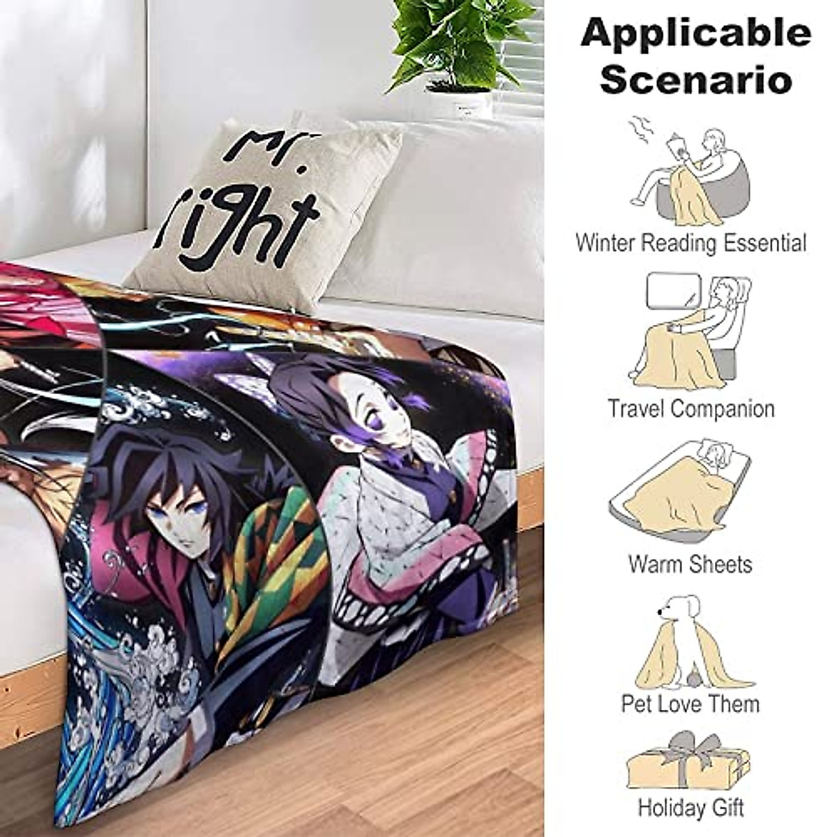 Anime Blanket Flannel Fleece Warm Soft Throw Blanket for Couch Sofa Bed Living Room for Adults Children Kids 50"X40"