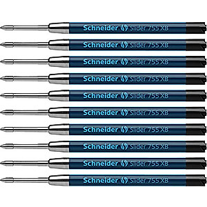 Schneider Slider 755 XB (Extra Broad) Ballpoint Pen Refill, 1.4 mm, ISO Format G2, Black Ink, Box of 10 Refills (175501)