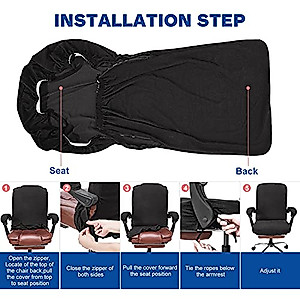 NeColorLife Office Chair Cover with Armrest Covers Stretchable Desk Chair Cover Thick Checked Jacquard High Back Office Seat Cover for Universal Rotating Chair (Large Size,Black)