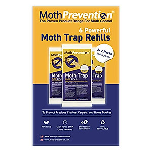 MothPrevention Powerful Moth Trap Refill Strips | 3X Twin Packs (6 Strips in Total) - for Clothes Closet Moths - Clothes Moth Traps | Moth Pheromone Traps for House | Results Guaranteed!