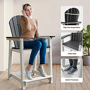 OTSUN Tall Adirondack Chairs, Outdoor Balcony Chair, Patio Bar Stool Chair with Widened Arms, High Back, Footrest, 400lbs, All-Weather Bar Height Chair for Garden, Yard, Backyard