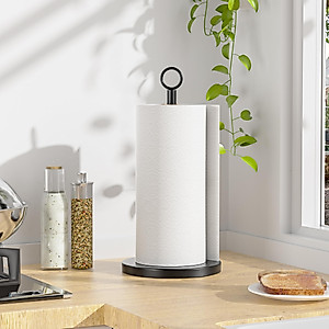 Black Paper Towel Holder Countertop - Free Standing Paper Towel Holder Stand for Kitchen Rolls, Non Slip Paper Towel Roll Holder, Modern Kitchen Countertop Organizer Fits Most Size Paper Roll