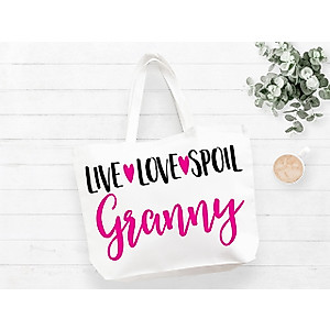 COCOVICI Granny Tote Bag | Grandma Gifts | Granny Gifts | Granny Christmas Gift | Christmas Gift from Grandkids (Live Love Spoil Granny Pink/Black Font)