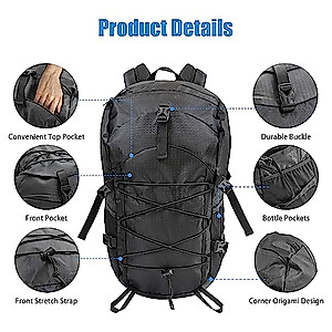 Zavothy 35L Hiking Backpack Men Small Camping Backpack for Women Waterproof Hiking Daypacks Lightweight Travel Backpack Carry On Black