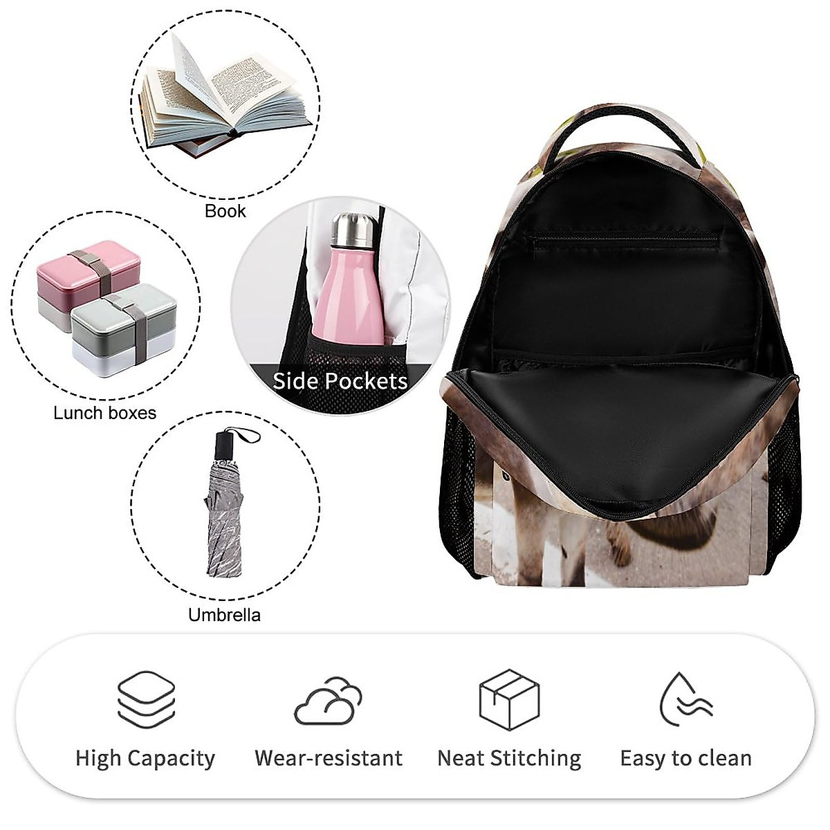 Niapessel Kids Backpack for School, Funny Donkey Pattern Students Bookbags School Bags Girls Boys