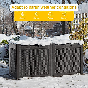 GGYI 31 Gallon Waterproof Outdoor Resin Deck Box with Lockable Lid, Stylish Wicker Pattern, Easy Assembly Features and Convenient Handles For Patio Cushion, and other Patio Furniture (Black)