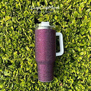 Cupcupmore 40oz Grape Purple Bling Rhinestone Stainless Steel Sippy Tumbler Glitter Vacuum Insulated Water Bottle with Straw & Lid &Handle,Thermos for Hot & Cold Drinks,Car Cup Holder,Coffee