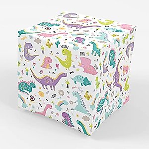 Pink Dinosaur Birthday Party Wrapping Paper, Folded Flat 30 x 20 Inch, 3 Sheets