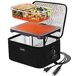 Aotto Portable Oven, 12V 24V 110V 3-in-1 Food Warmer and Heater, Mini Personal Electric Heated Lunch Box Warming Tote for Cooking & Reheating Meals in Car, Truck, Travel, Office, Home (Black)