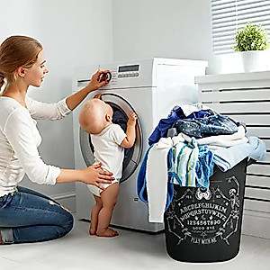 Black Gothic Skeleton Magic Witch Ouija Board Large Laundry Basket Hamper Bag Washing with Handles for College Dorm Portable