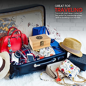 Sky High Dream Smell Proof Wooden Storage Box with Lock and Key - Odorless Portable Storage Case for Accessories - Includes Lock and Key, Storage Jar and Tube, Tray, Resealable Bag, and More