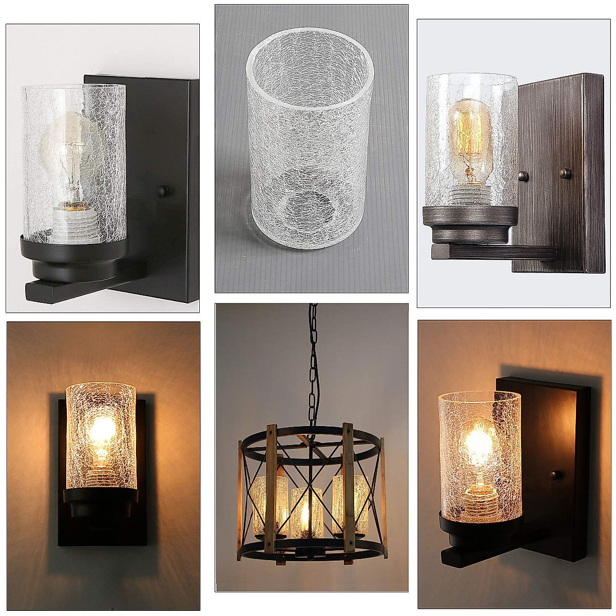 Eumyviv 2 Pack Clear Glass Lamp Shade with Crack Finish, Fixture Replacement Glass Globe or Lampshade with 1-5/8-Inch Fitter Opening A00014