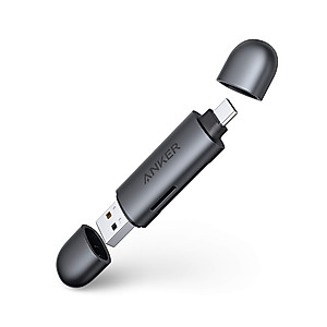 Anker USB-C and USB 3.0 SD Card Reader, PowerExpand+ 2-in-1 Memory Card Reader with Dual Connectors, for SDXC, SDHC, SD, MMC, RS-MMC, Micro SDXC, Micro SD, Micro SDHC Card, and UHS-I Cards
