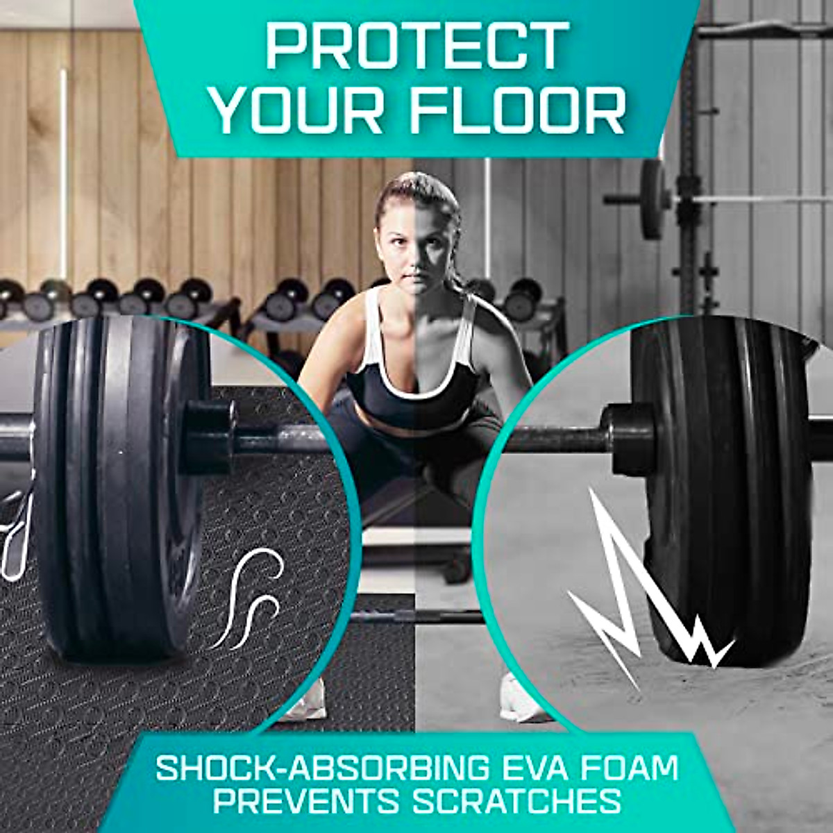 Yes4All interlocking Exercise Foam floor mats, for Gym Equipment – Eva Tiles (24 Square Feet – Black – 6 pcs)