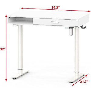 SHW Claire 40-Inch Height Adjustable Electric Standing Desk with Drawer, White