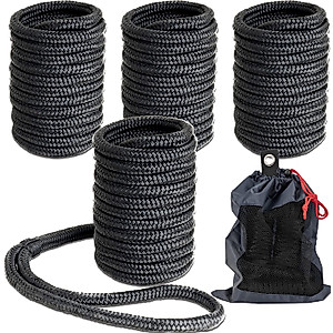 Young Marine Double Braided Nylon Dock Lines Rope，3/8 Inch x 15FT Dock Line with 12 Inch Eyelet for Mooring Boats, Black，4 Pack