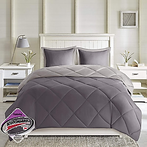 Madison Park Larkspur All Season Reversible Two Sides Down Alternative Set 3M Stain Release Comforters, King, Charcoal/Grey