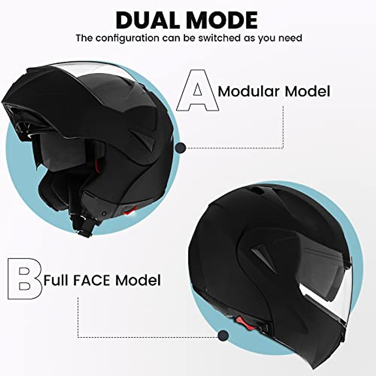 ILM Motorcycle Helmets Modular Dual Visor Flip-up Full Face Street Bike Racing Helmet DOT 5 Colors Model 808 (L, Matte Black)